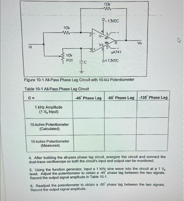 Solved All-Pass Phase Lag Circuit 1. Review Figure 10-1 and | Chegg.com