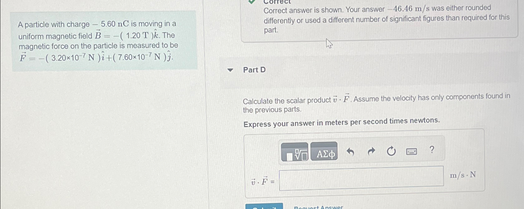 Solved A particle with charge -5.60nC ﻿is moving in a | Chegg.com