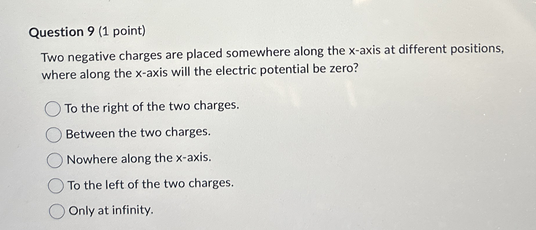 Solved Question 9 (1 ﻿point)Two negative charges are placed | Chegg.com