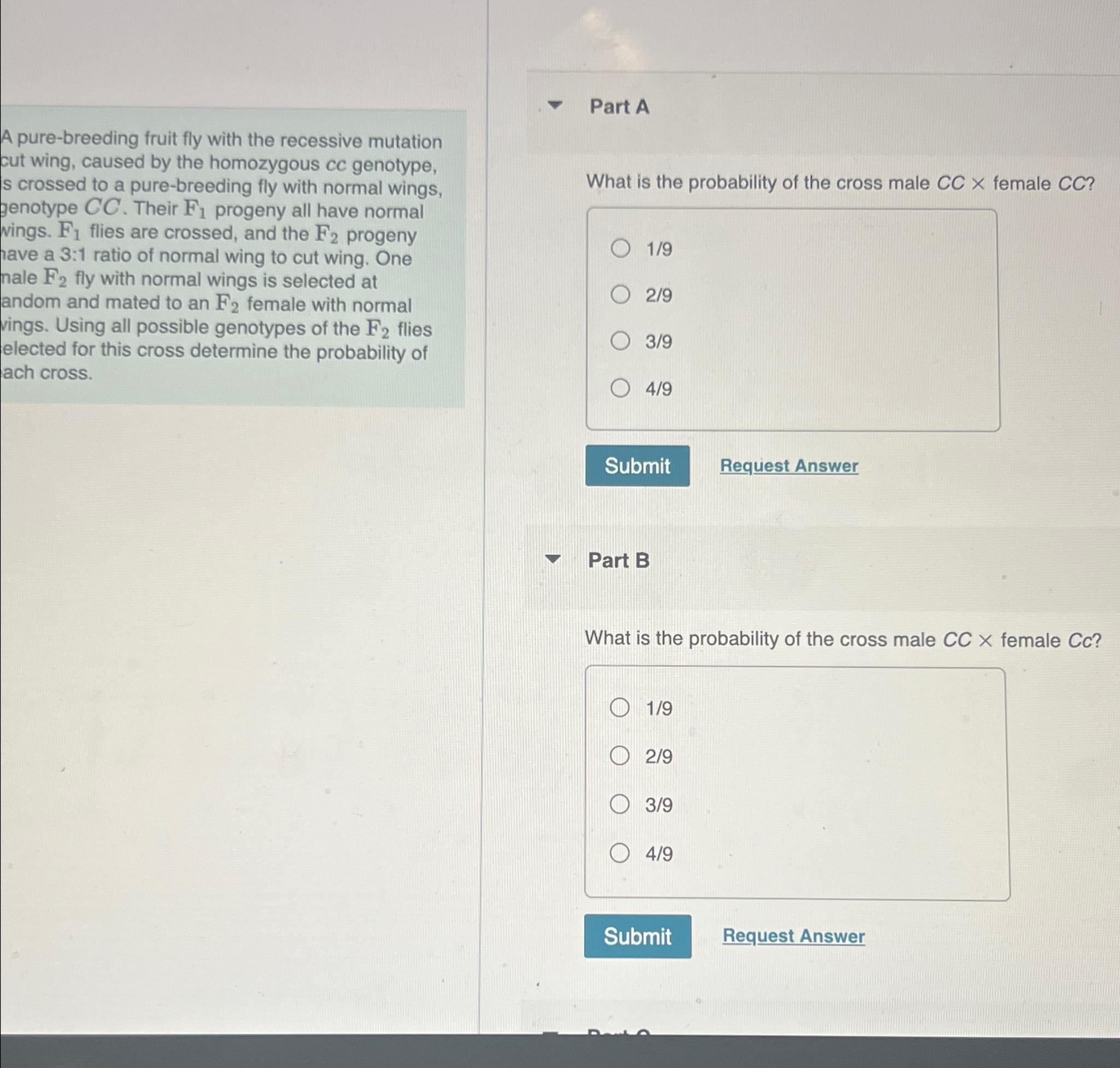 Solved Part AA pure-breeding fruit fly with the recessive | Chegg.com