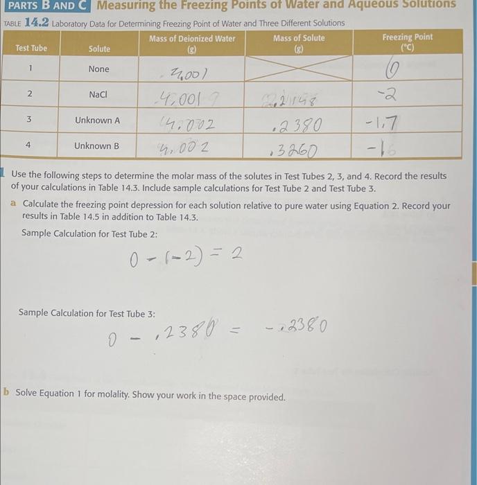 Measuring the Freezing Points of Water and Aqueous | Chegg.com