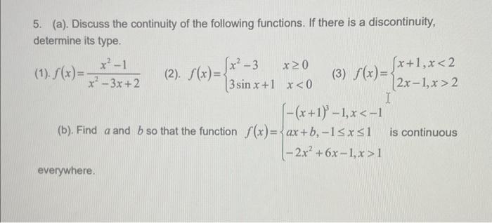 5. (a). Discuss the continuity of the following | Chegg.com