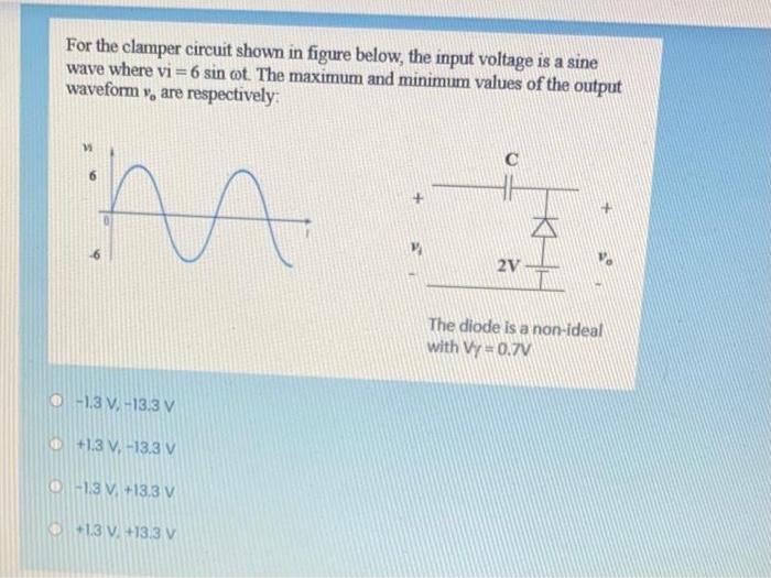 Solved For the clamper circuit shown in figure below, the | Chegg.com