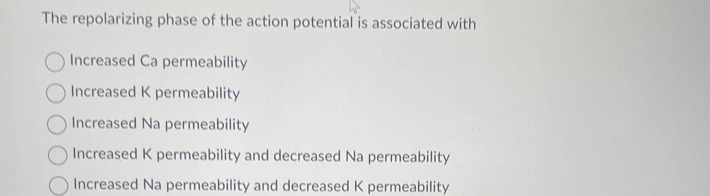 Solved The repolarizing phase of the action potential is | Chegg.com