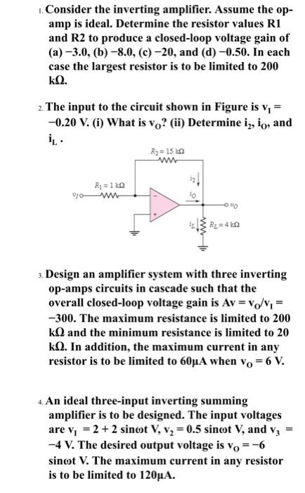 Solved 1. Consider the inverting amplifier. Assume the opamp | Chegg.com