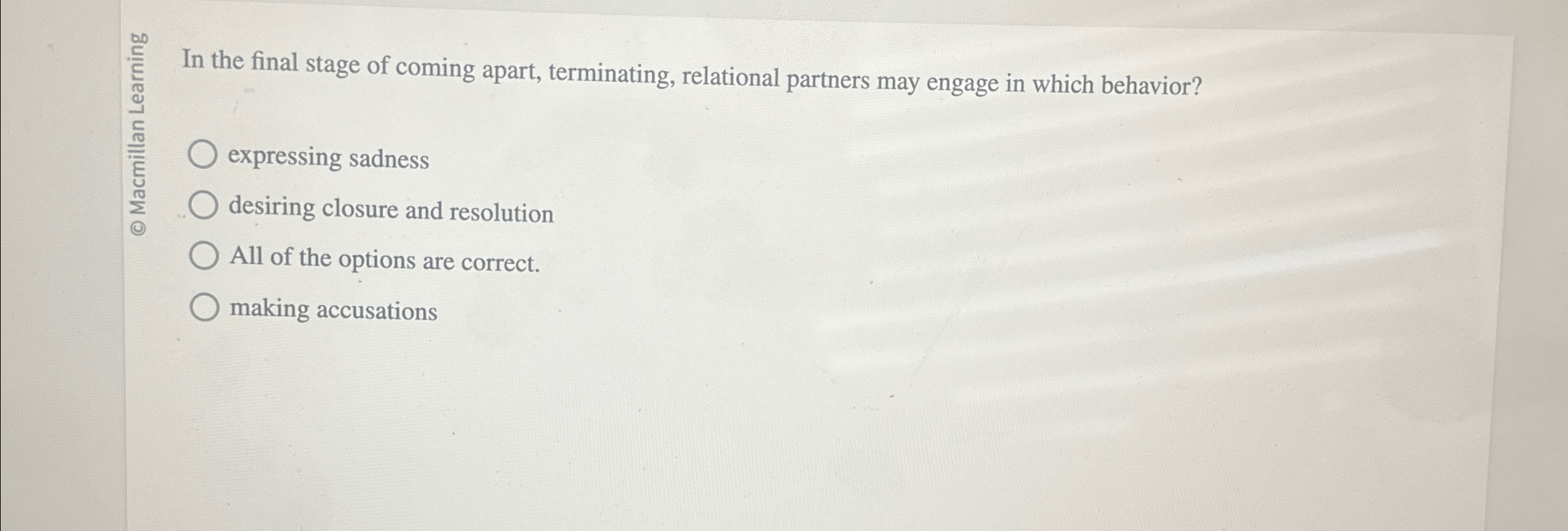 Solved In the final stage of coming apart, terminating, | Chegg.com