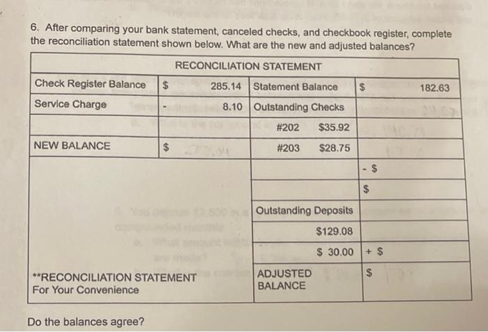Solved After comparing your bank statement , canceled | Chegg.com