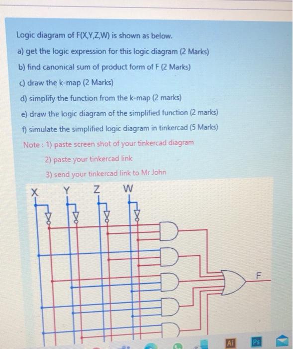Solved Logic diagram of F(X,Y,ZW) is shown as below. a) get | Chegg.com
