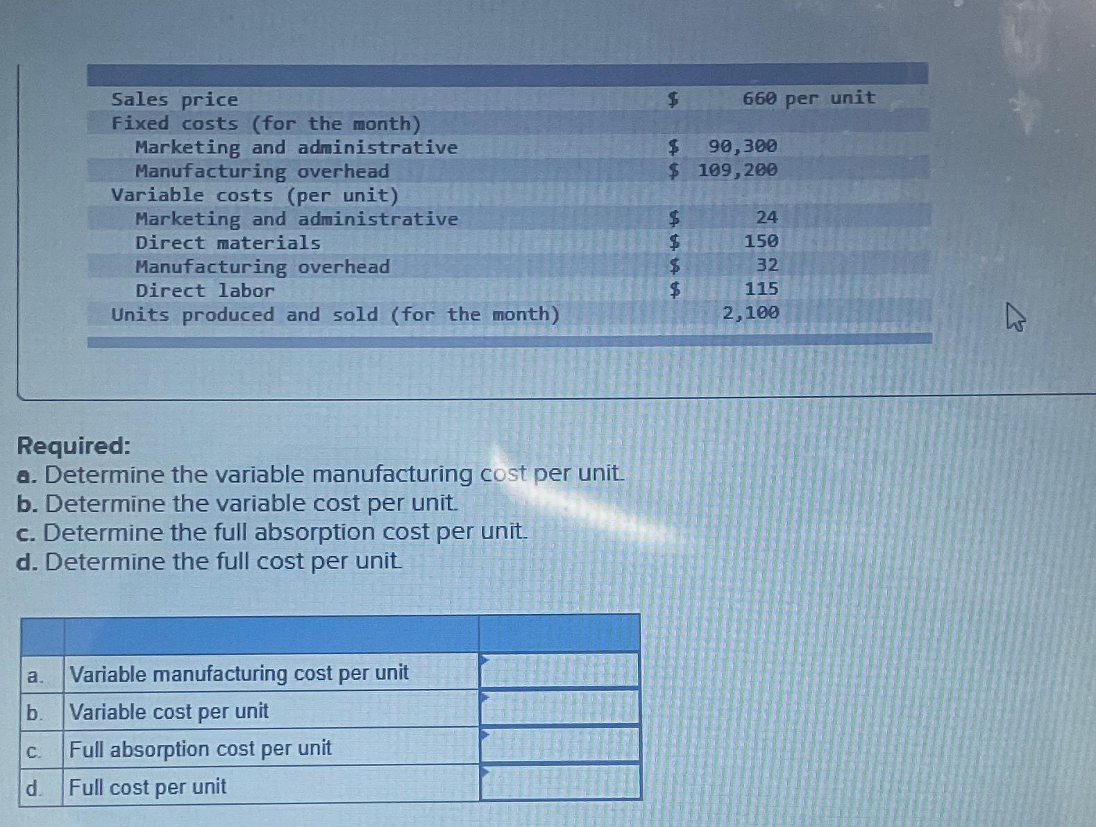 Solved \table[[Sales price,$,660 ﻿per unit],[Fixed costs | Chegg.com