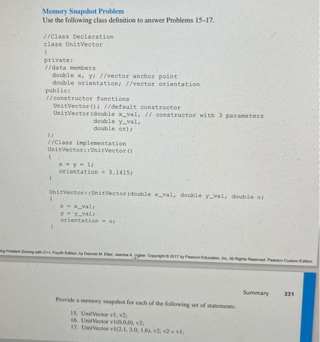 Solved Memory Snapshot Problem Use the following class | Chegg.com