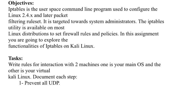 Solved Objectives: Iptables is the user space command line | Chegg.com