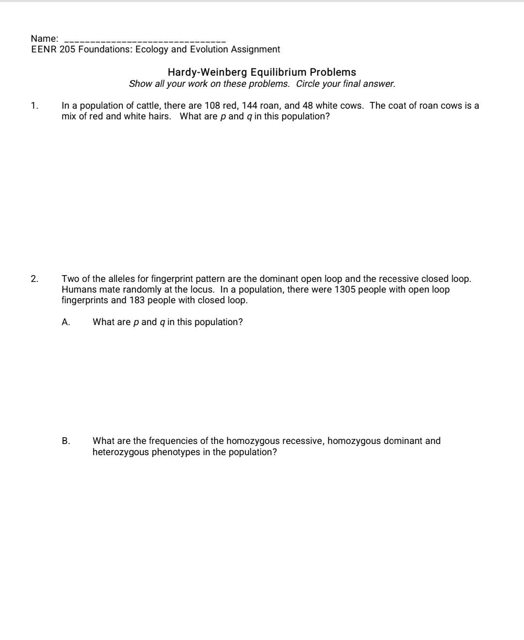 Solved Name: EENR 205 Foundations: Ecology and Evolution | Chegg.com