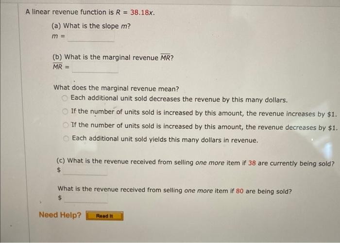 Solved tar revenue function is R=38.18x. (a) What is the | Chegg.com