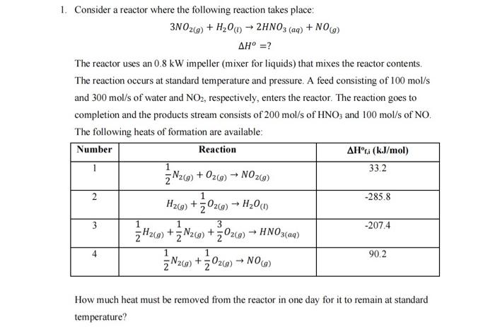 Solved 1. Consider a reactor where the following reaction | Chegg.com