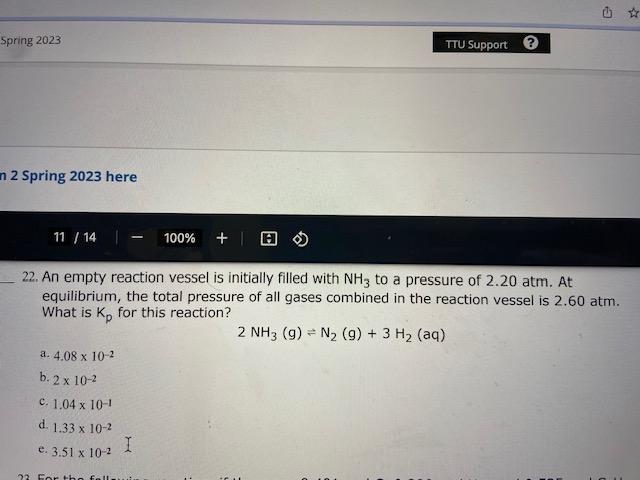 Solved An empty reaction vessel is initially filled with NH3 | Chegg.com