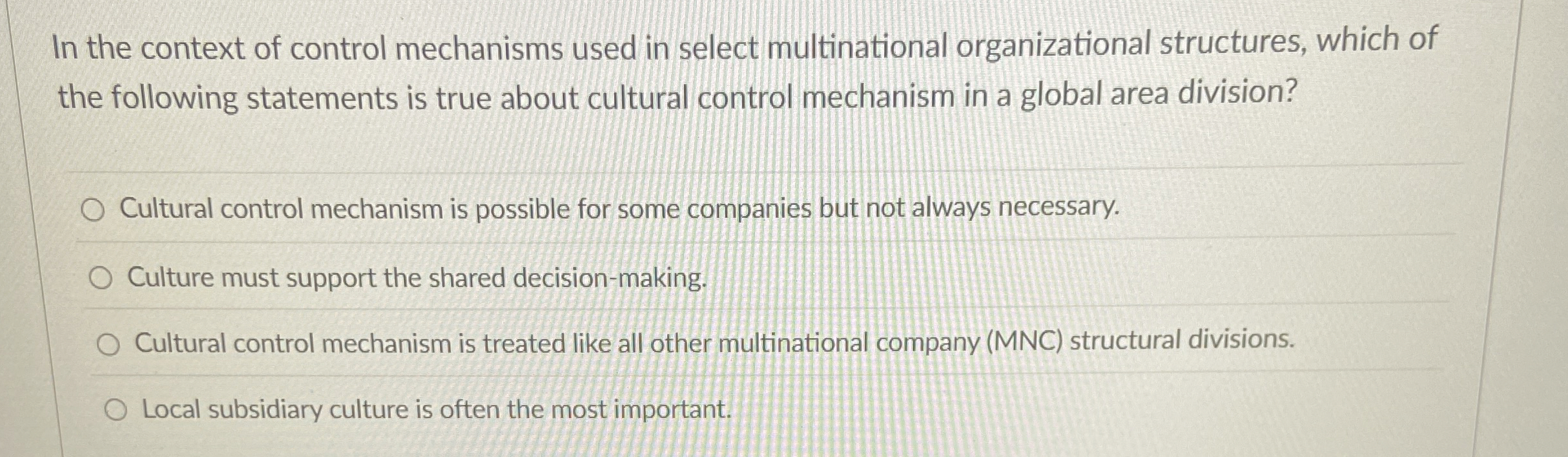 Solved In the context of control mechanisms used in select | Chegg.com