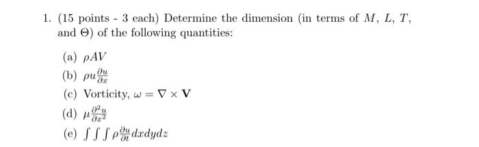 Solved 1. (15 points - 3 each) Determine the dimension (in | Chegg.com