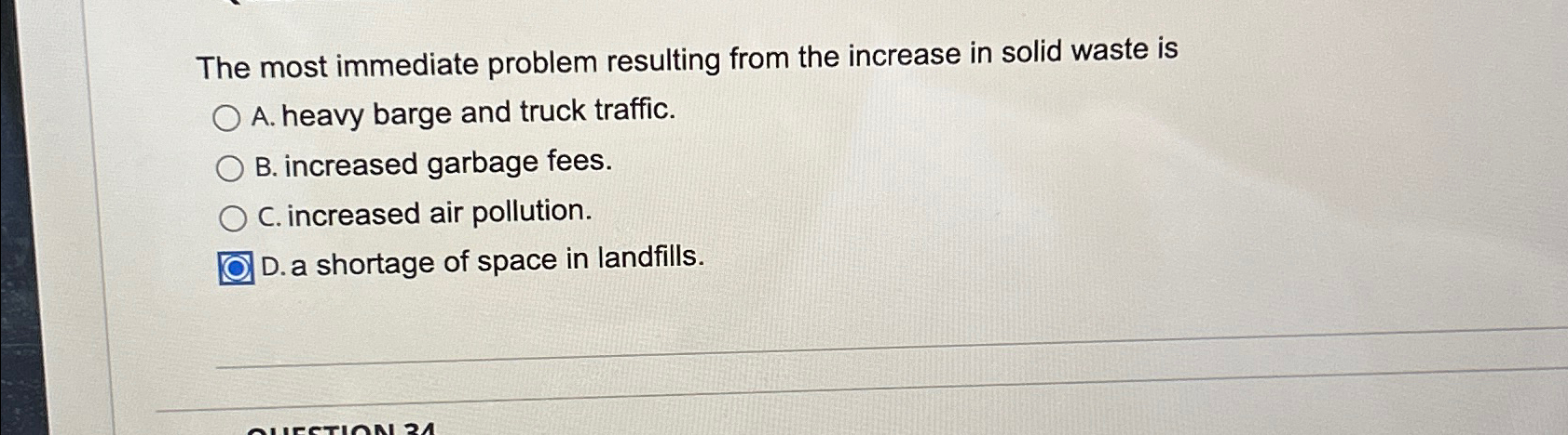 Solved The most immediate problem resulting from the | Chegg.com