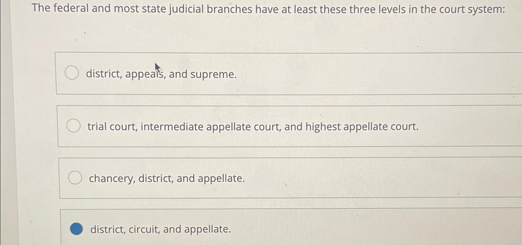 Solved The federal and most state judicial branches have at | Chegg.com