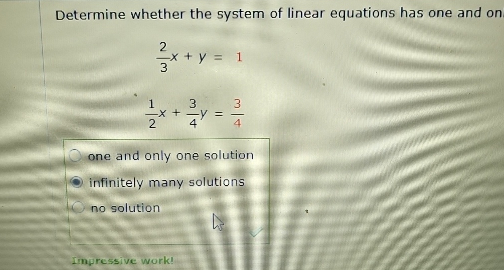 Solved Determine whether the system of linear equations has | Chegg.com