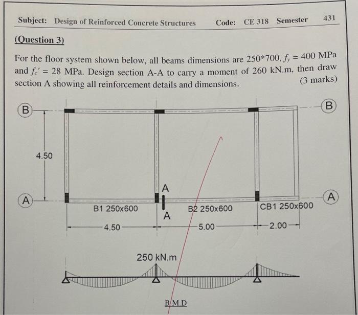 Solved Subject: Design of Reinforced Concrete Structures 431 | Chegg.com
