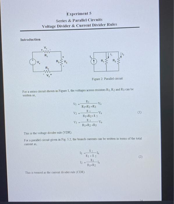 Experiment 5 Series \& Parallel Circuits Voltage | Chegg.com