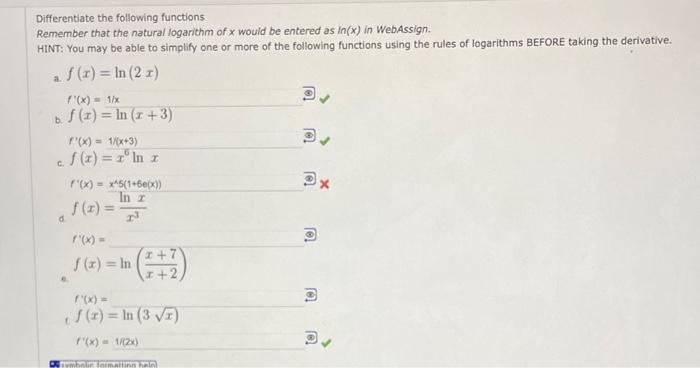Solved Differentiate the following functions Remember that | Chegg.com
