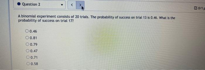 Solved A binomial experiment consists of 20 trials. The | Chegg.com