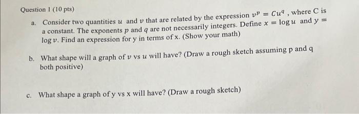 Solved Question 1(10pts) a. Consider two quantities u and v | Chegg.com
