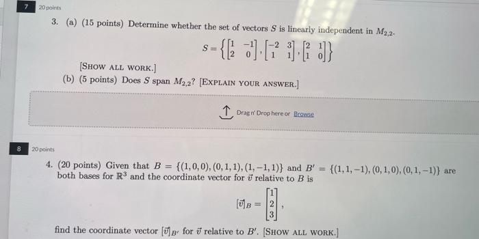 Solved 3. (a) (15 points) Determine whether the set of | Chegg.com
