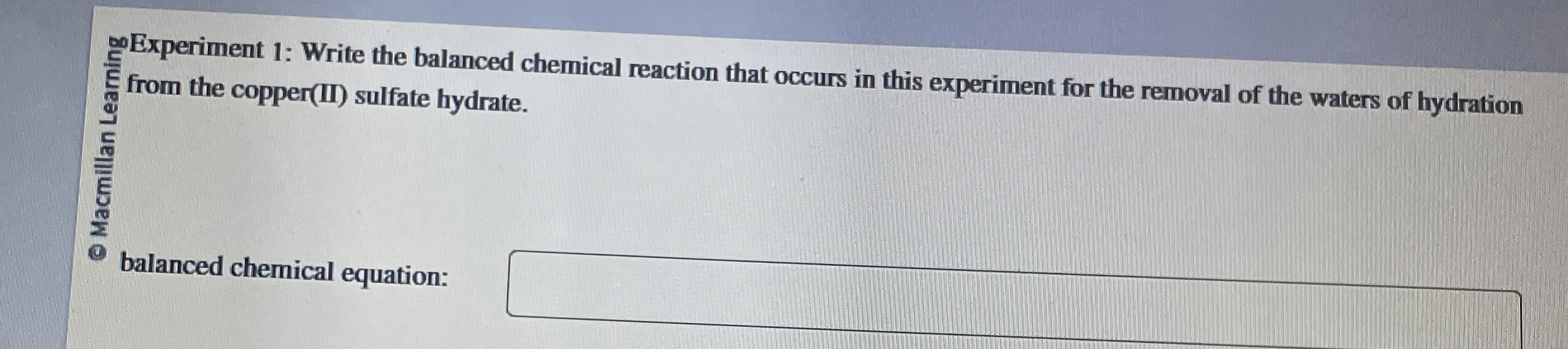 Solved Experiment 1: Write the balanced chemical reaction | Chegg.com