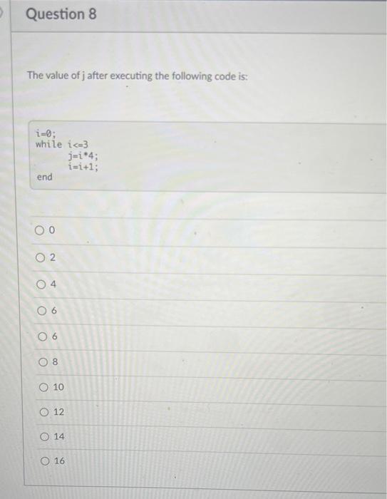Solved The value of j after executing the following code is: | Chegg.com