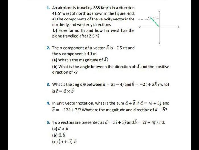 Solved 1. An airplane is traveling 835 km/h in a direction | Chegg.com