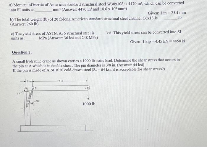 Solved a) Moment of inertia of American standard structural | Chegg.com