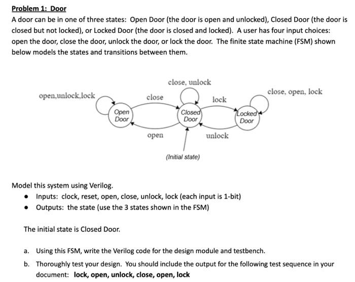 Solved Problem 1: Door A door can be in one of three states: | Chegg.com