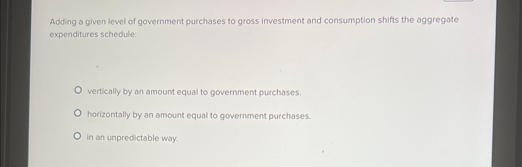 Solved Adding a given level of government purchases to gross | Chegg.com