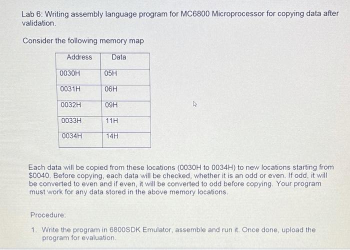 Solved Lab 6: Writing assembly language program for MC6800 | Chegg.com