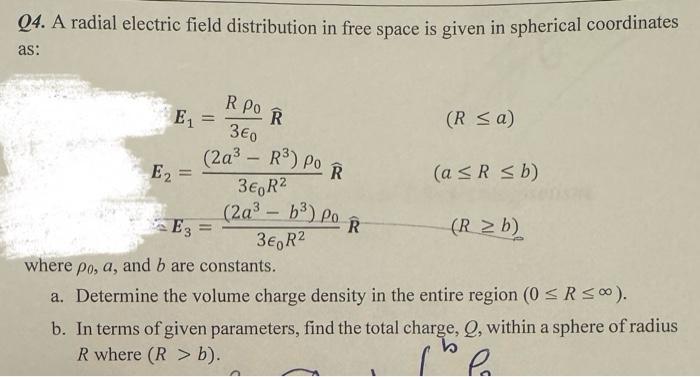 Solved Q4. A radial electric field distribution in free | Chegg.com