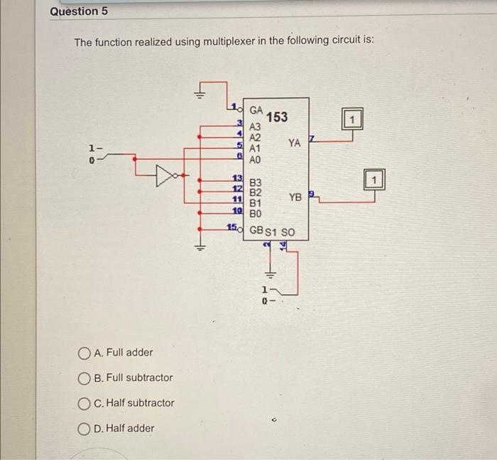 Solved Question 5 The function realized using multiplexer in | Chegg.com