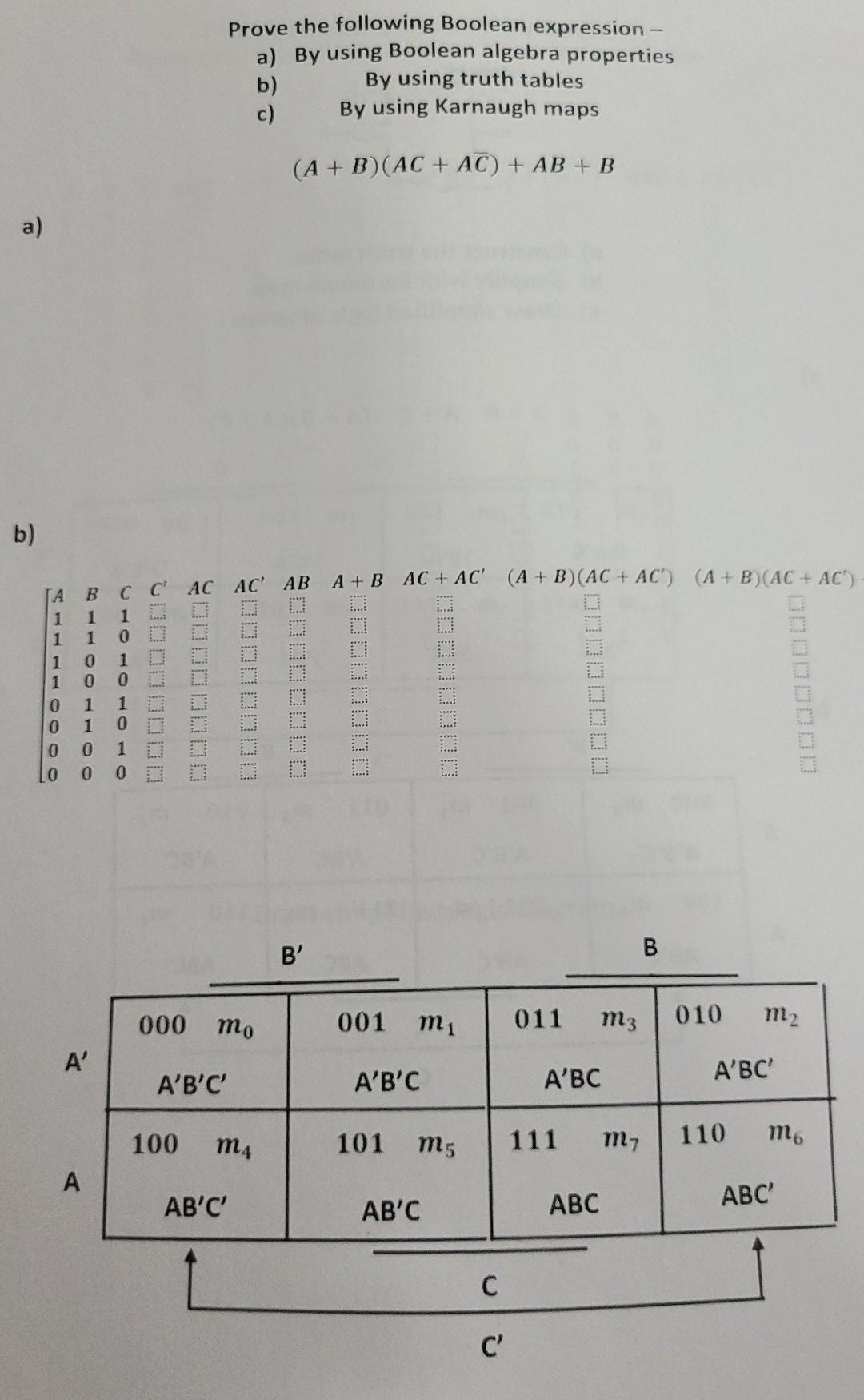 Solved Prove the following Boolean expression a) By using | Chegg.com