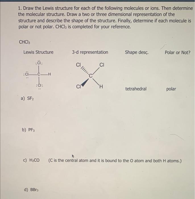 Solved 1. Draw the Lewis structure for each of the following | Chegg.com