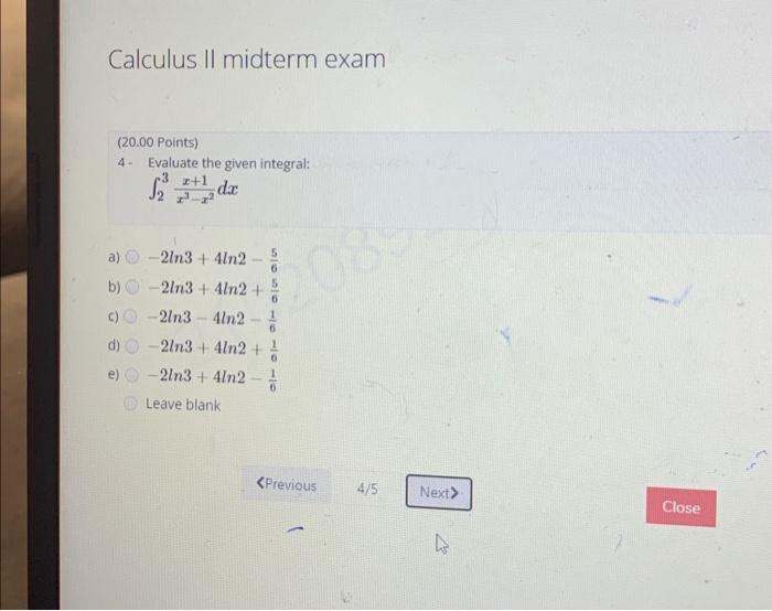 Solved Calculus II midterm exam (20.00 Points) 4- Evaluate | Chegg.com