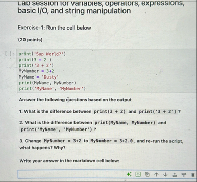Solved Lad session tor variadies, operators, expressions, | Chegg.com