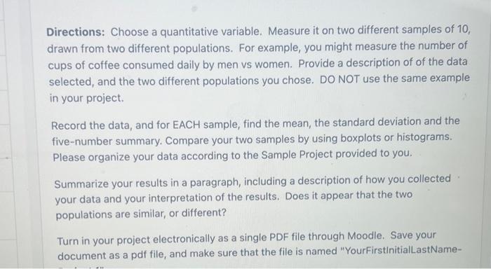 Solved Directions Choose A Quantitative Variable Measure