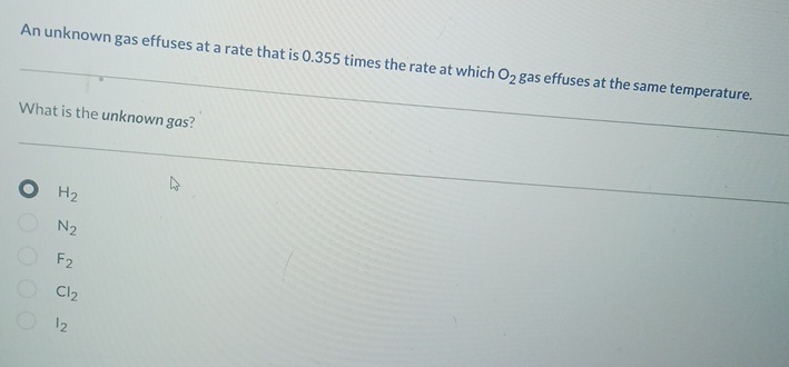 Solved An unknown gas effuses at a rate that is 0.355 times | Chegg.com Solved An unknown gas effuses at a rate that is 0.355 times | Chegg.com