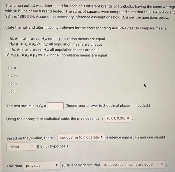 Solved The lumen output was determined for each of 3 | Chegg.com