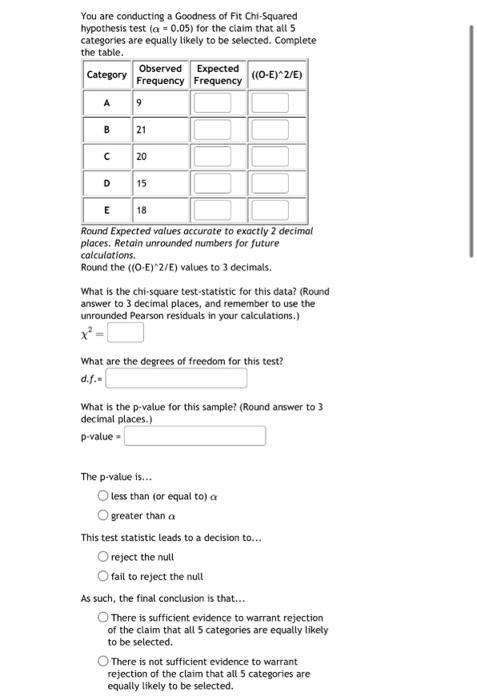 Solved You are conducting a Goodness of Fit Chi-Squared | Chegg.com