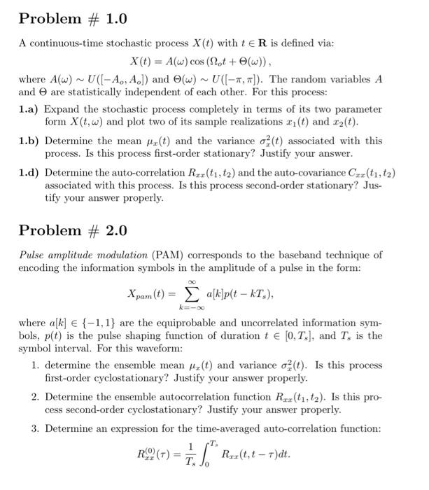 Solved Problem # 1.0 A continuous-time stochastic process | Chegg.com