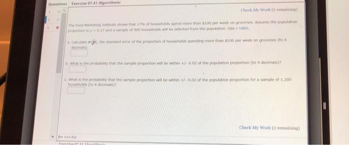 Solved Questions Exercise 07.41 Algorithmic Check My Work | Chegg.com