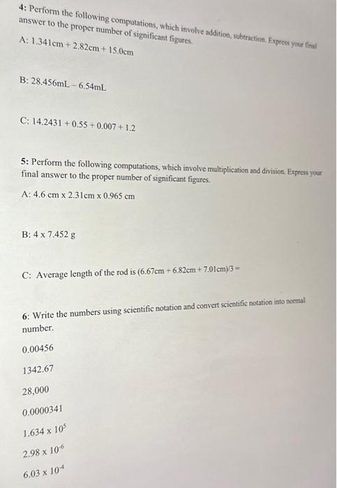 Solved 4: Perform the following computations, which involve | Chegg.com